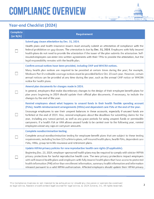 Your 2024 Year-End Checklist for Employee Benefit Plans